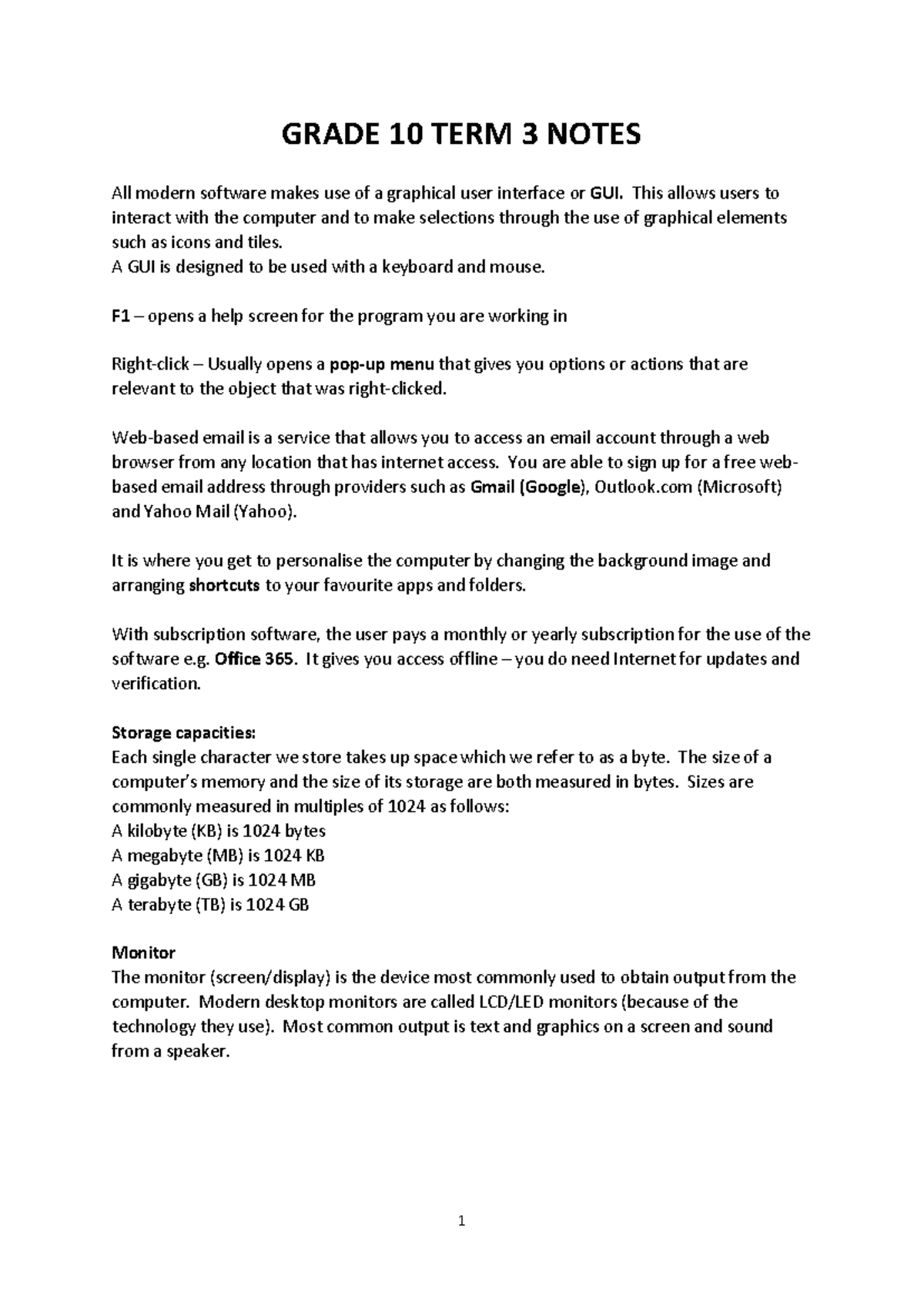 GRADE 10 TERM 3 COMPUTER SCIENCE NOTES: GUI, OS, & Email Basics - Studocu