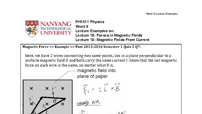 PH1011 Week 9 Lecture Examples: Forces in Magnetic Fields - Studocu