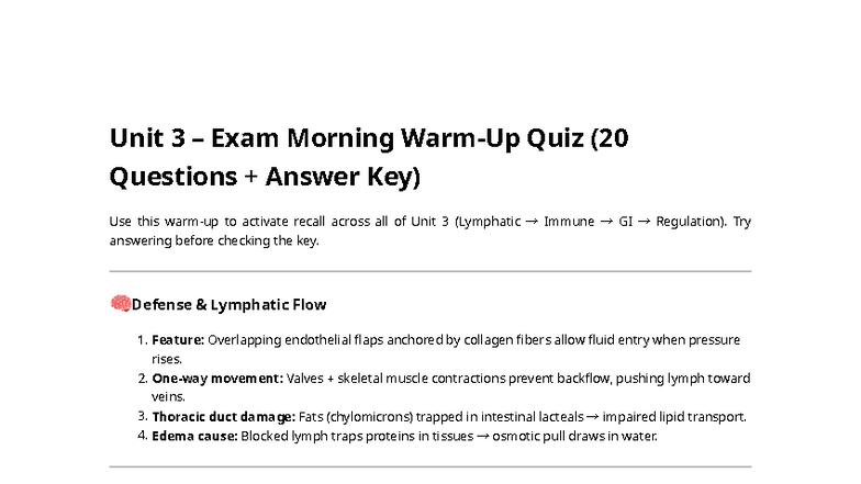 Unit 3 Exam Morning Warm-Up Quiz (20 Qs Answer Key) - Studocu