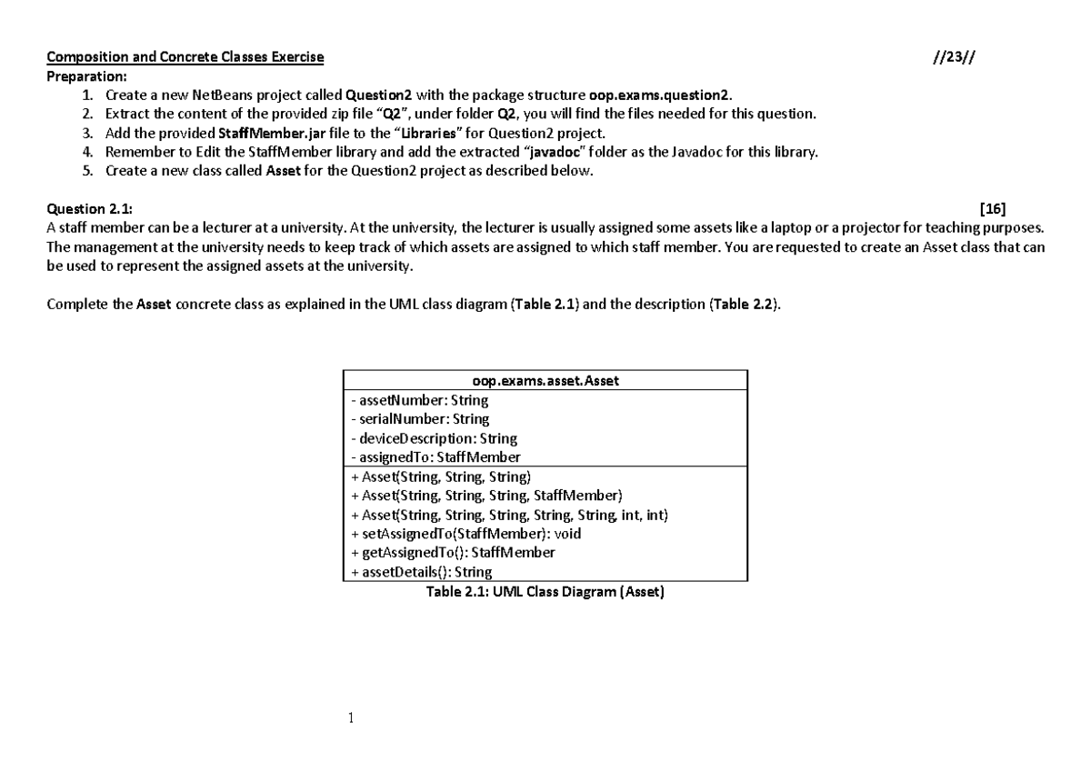 Composition exercise 2: Asset class implementation for oop.exams - Studocu