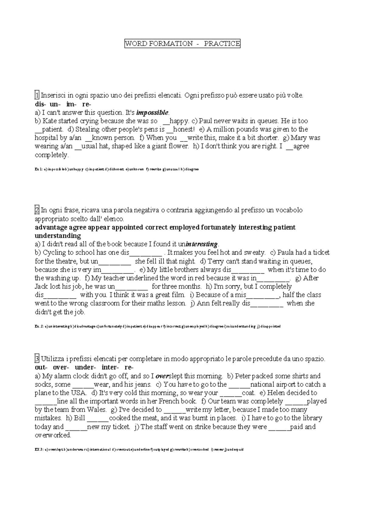WORD FORMATION PRACTICE 1 - Exercises and Answers - Studocu