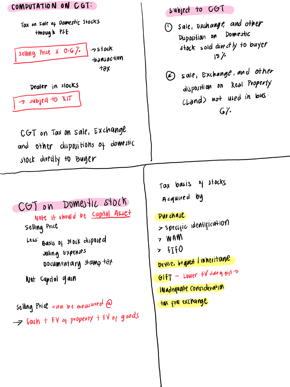 CGT Tax Notes and Computation for Domestic Stock Transactions - Studocu