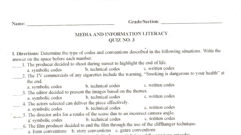 MEDIA AND INFORMATION LITERACY QUIZ NO. 3 - ENGLISH 10 REVIEWER - Studocu