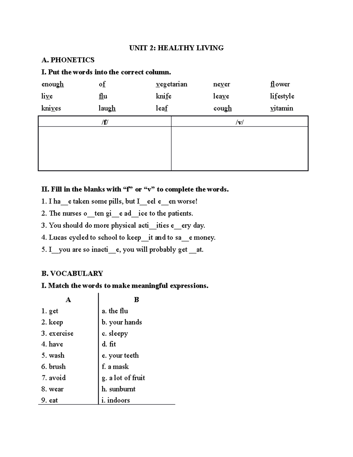 UNIT 2 Healthy Living - tiếng anh 7 - UNIT 2: HEALTHY LIVING A ...