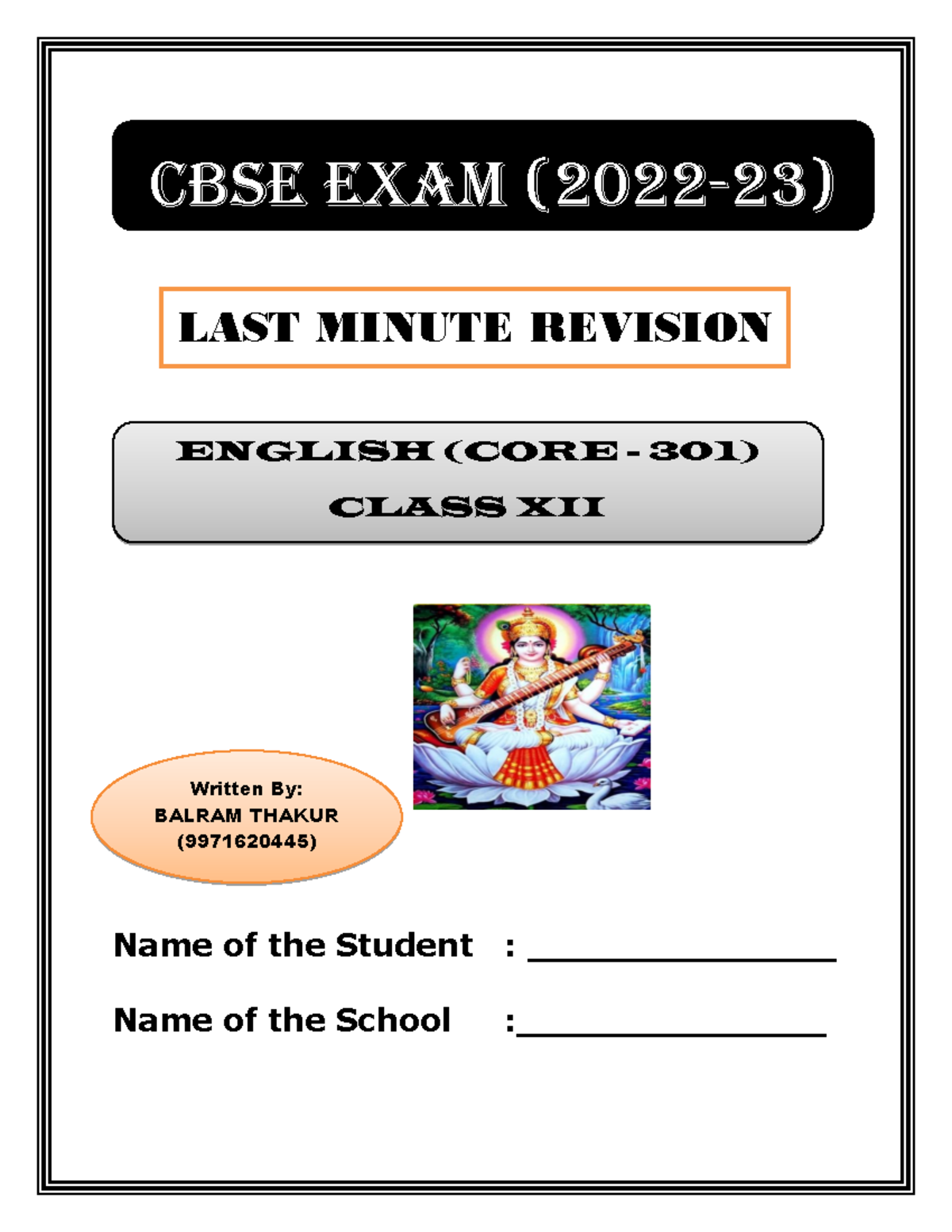 Last Minute Revision Notes for CBSE Class XII English (301) - Studocu