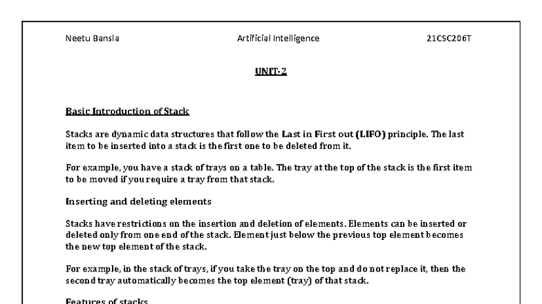 AI Notes Unit-2: Data Structures - Stacks, Queues, Trees, and Graphs ...