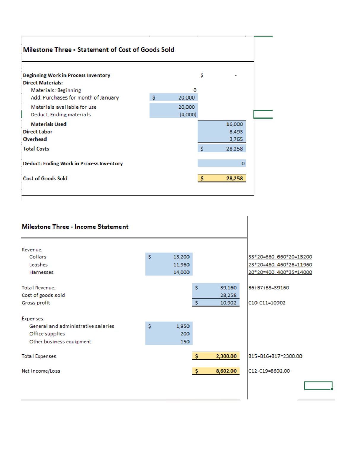 Milestone 3: COGS, Income Statement & Variances with Formulas - Studocu