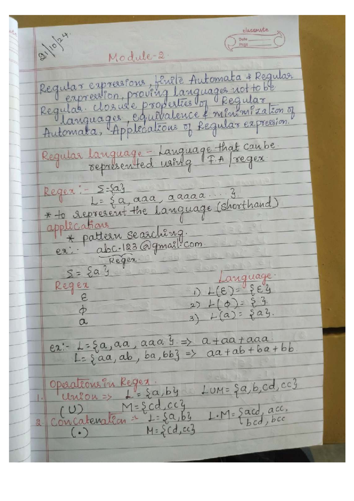 Toc Module 2 Notes: Regular Expressions & Finite Automata Concepts ...