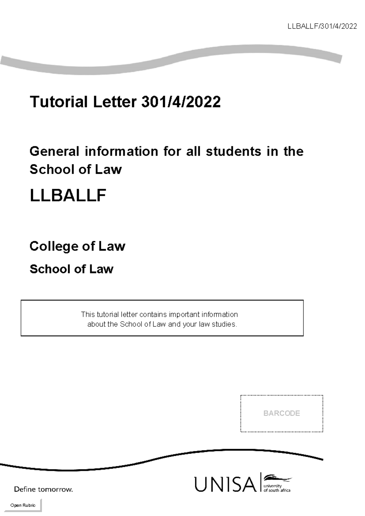 Tutorial Letter 301 LLB ALL 2022 - Laws - LLBALLF/301/4/ 2022 1 ...