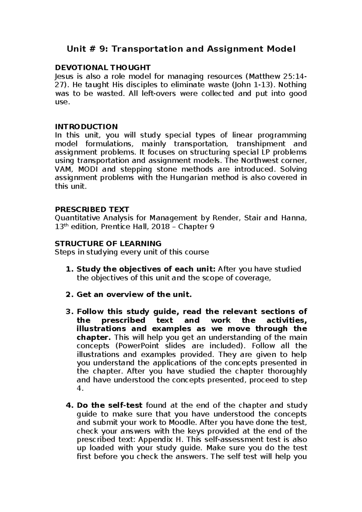 Unit 9: Transportation & Assignment Models - Study Notes & Assignments ...
