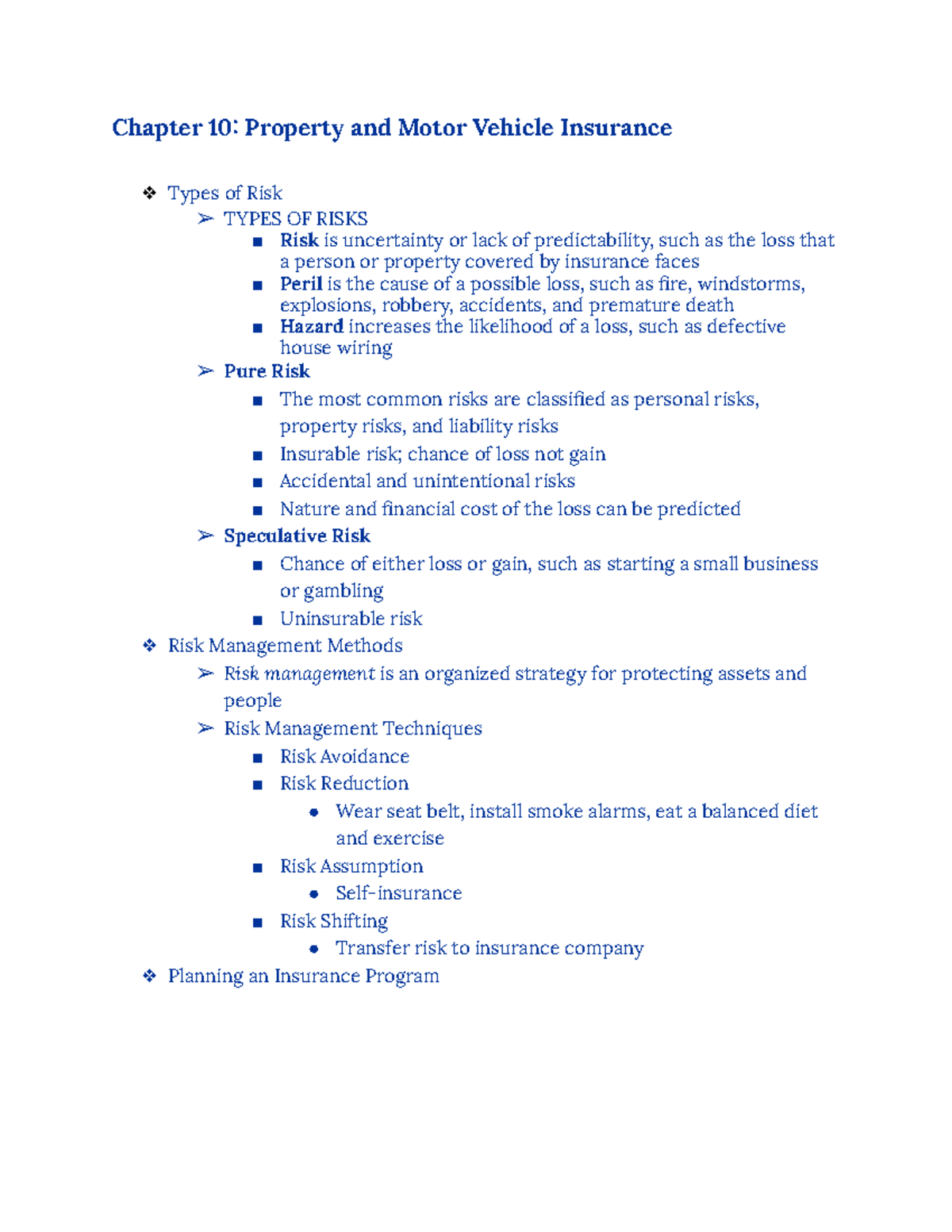 Chapter 10: Property & Motor Vehicle Insurance Overview - Studocu