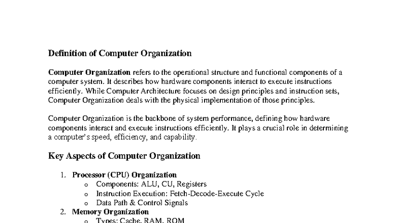COA Notes - Computer Organization and Architecture Review - Studocu