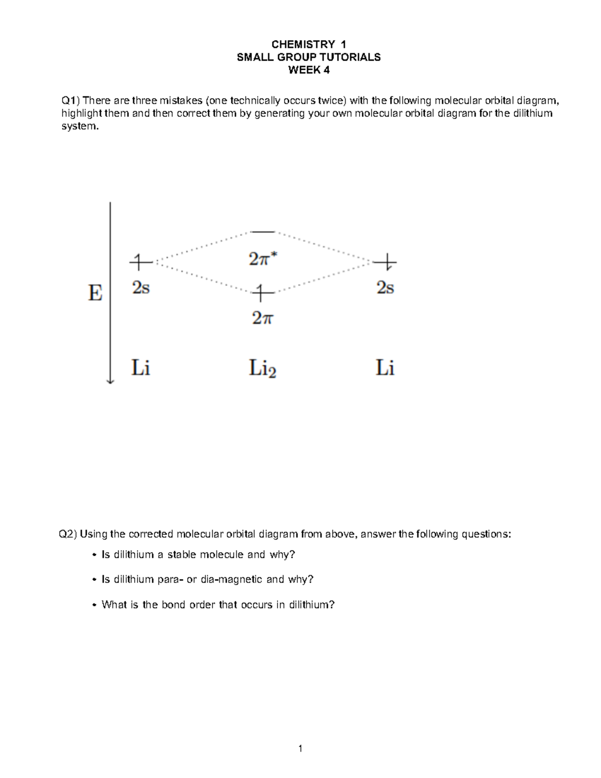 2023 week 4 small group tutorial questions - 1 CHEMISTRY 1 SMALL GROUP ...