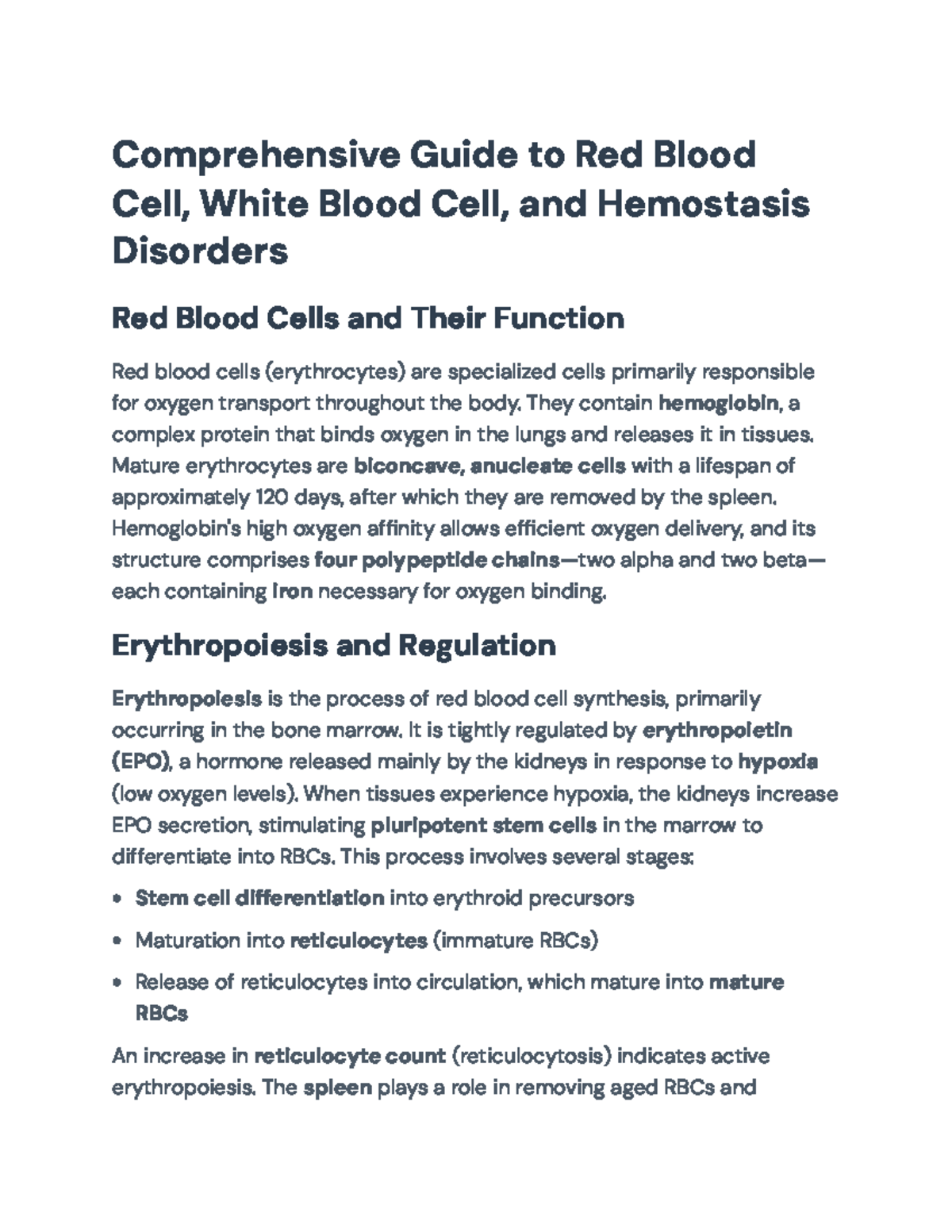 Comprehensive Overview of RBC, WBC, and Hemostasis Disorders (BIO 101 ...