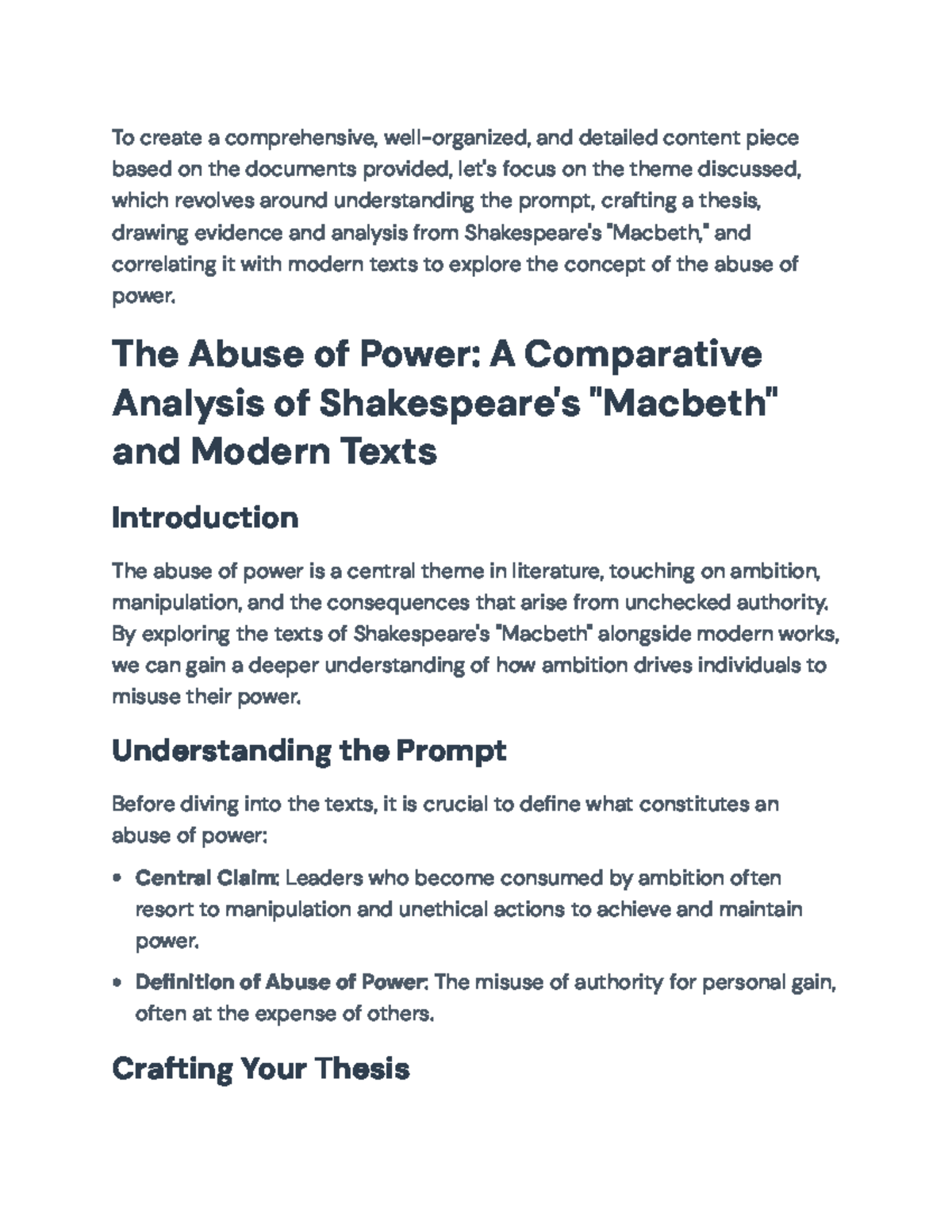 The Abuse of Power: Analyzing Shakespeare's "Macbeth" and Modern Texts ...
