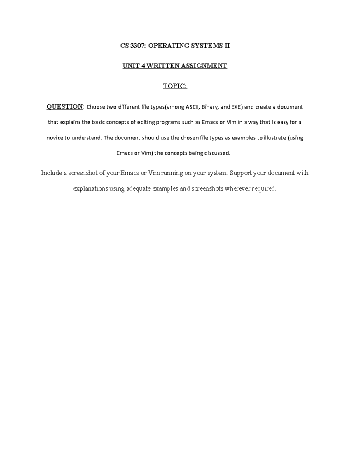 CS 3307 - Unit 4 Written Assignment: Editing with Emacs and Vim - Studocu