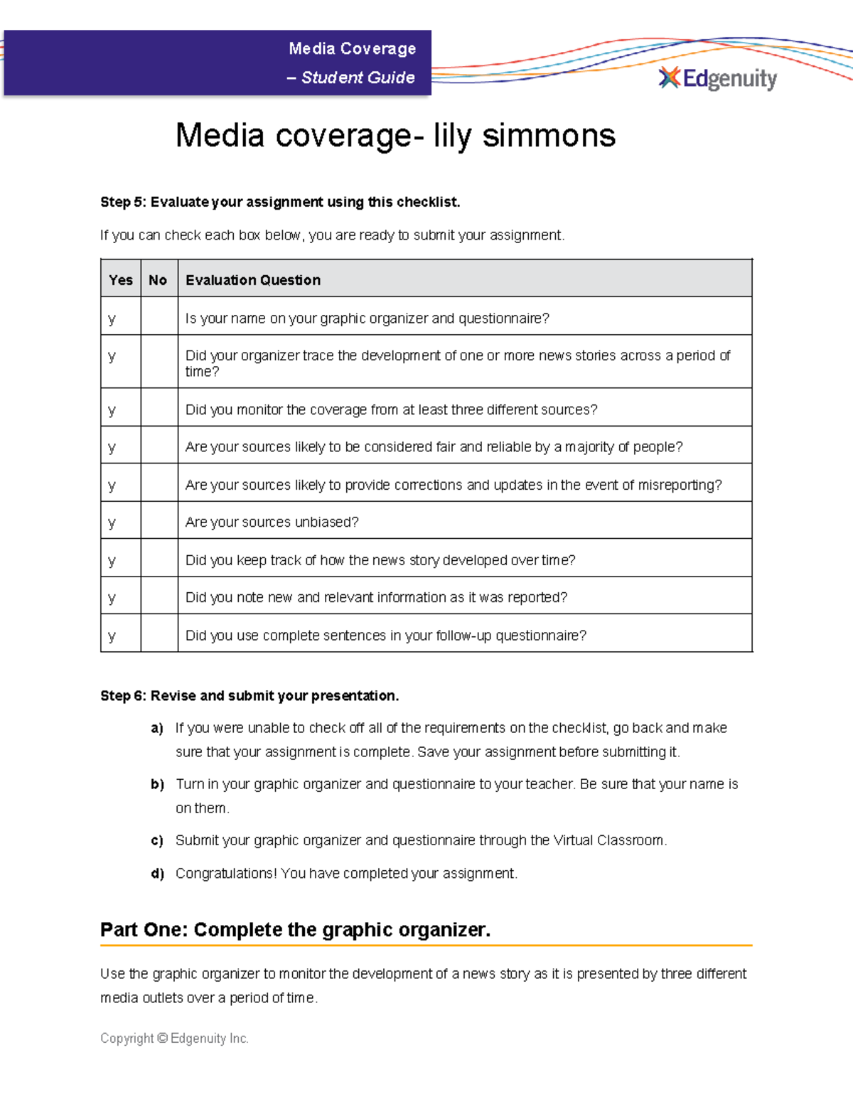 Project-Media Coverage: Student Guide & Evaluation Checklist - Studocu