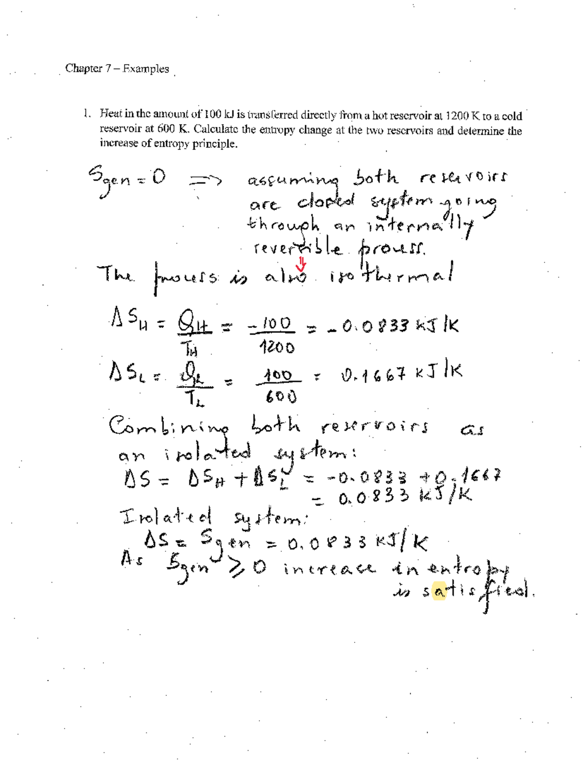 Chapter 7 - Entropy Changes in Engineering Thermodynamics I Examples ...