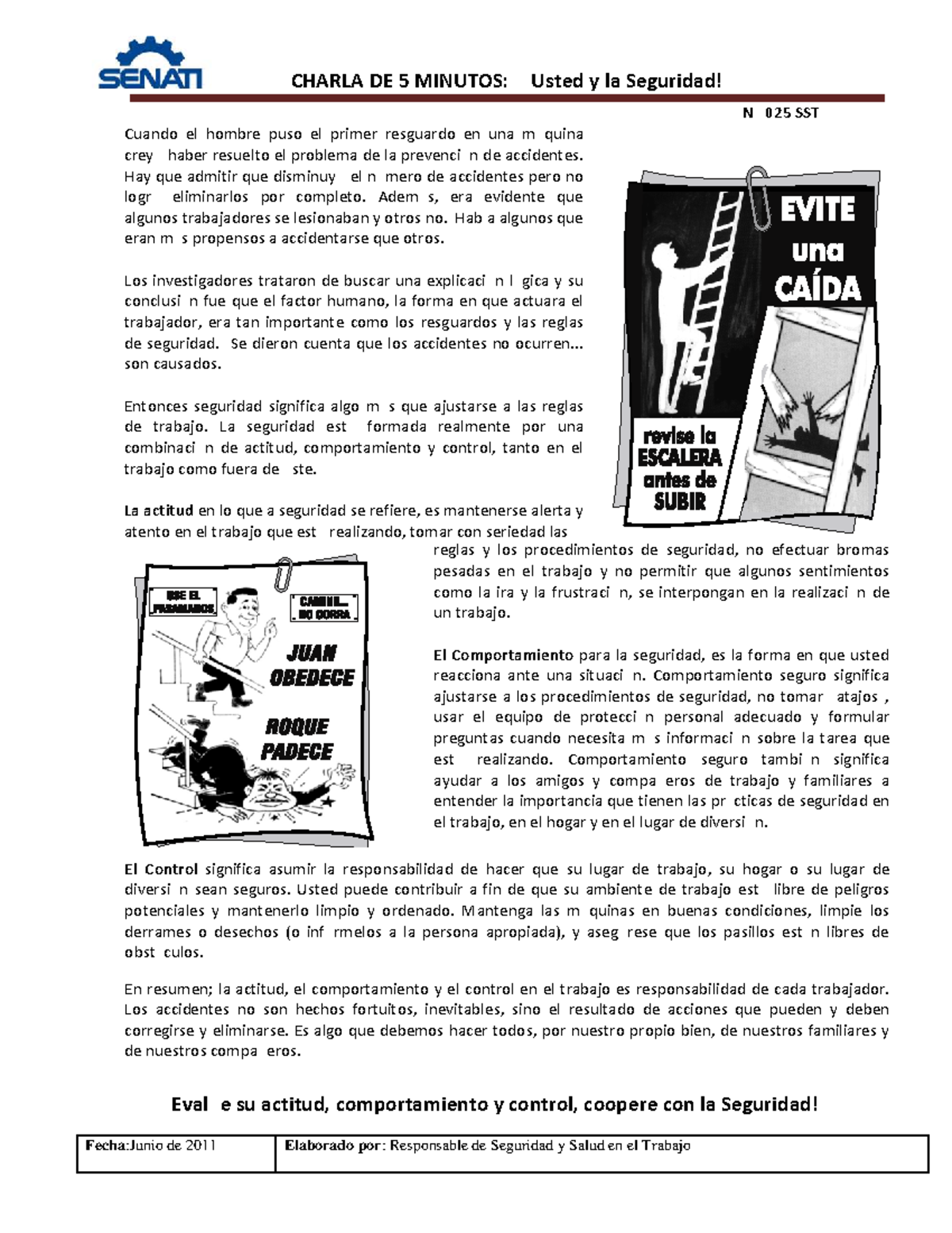 CHARLA DE 5 MINUTOS: Actitud y Comportamiento en Seguridad Nº 025 SST ...