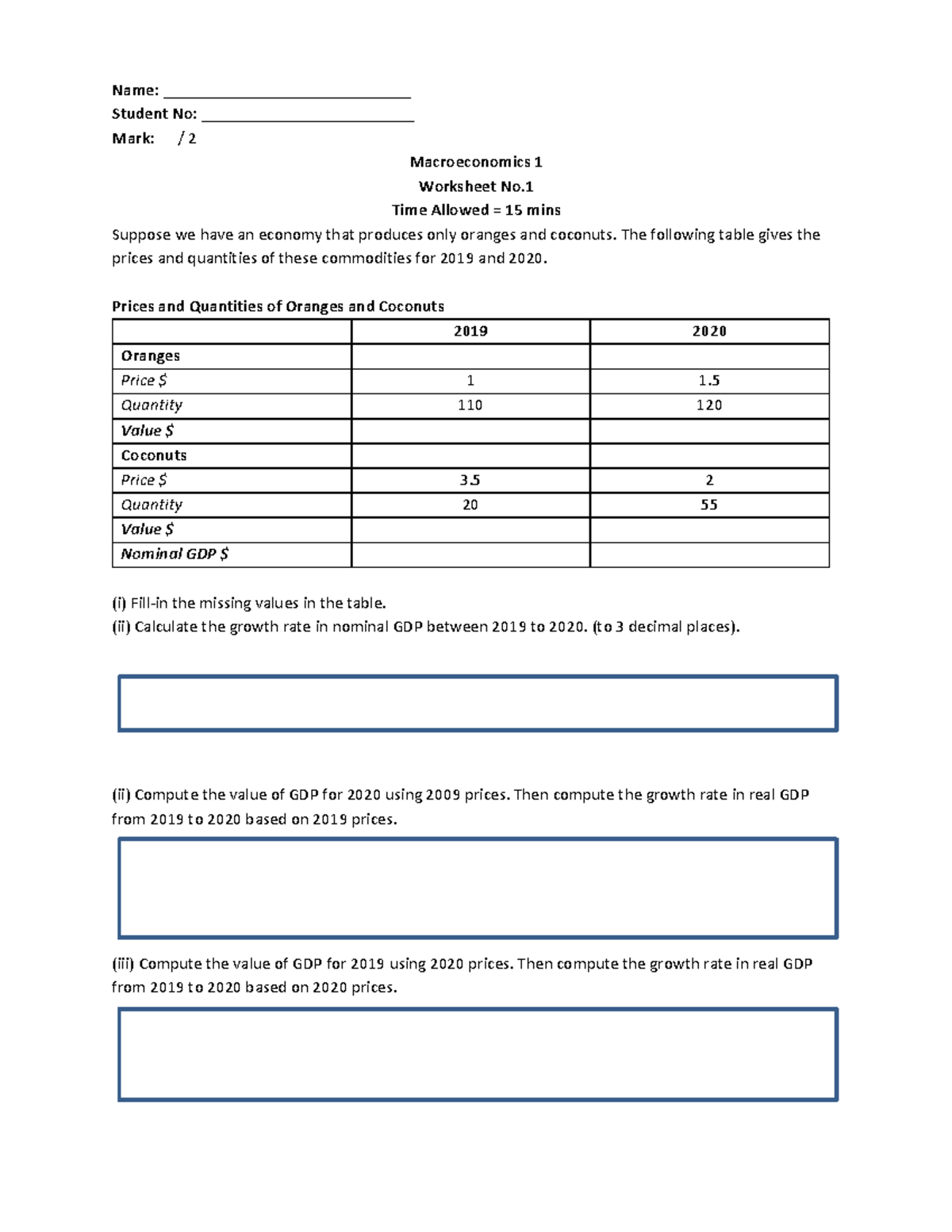Macroeconomics 1 Worksheet No.1: GDP Growth Calculation (2021) - Studocu