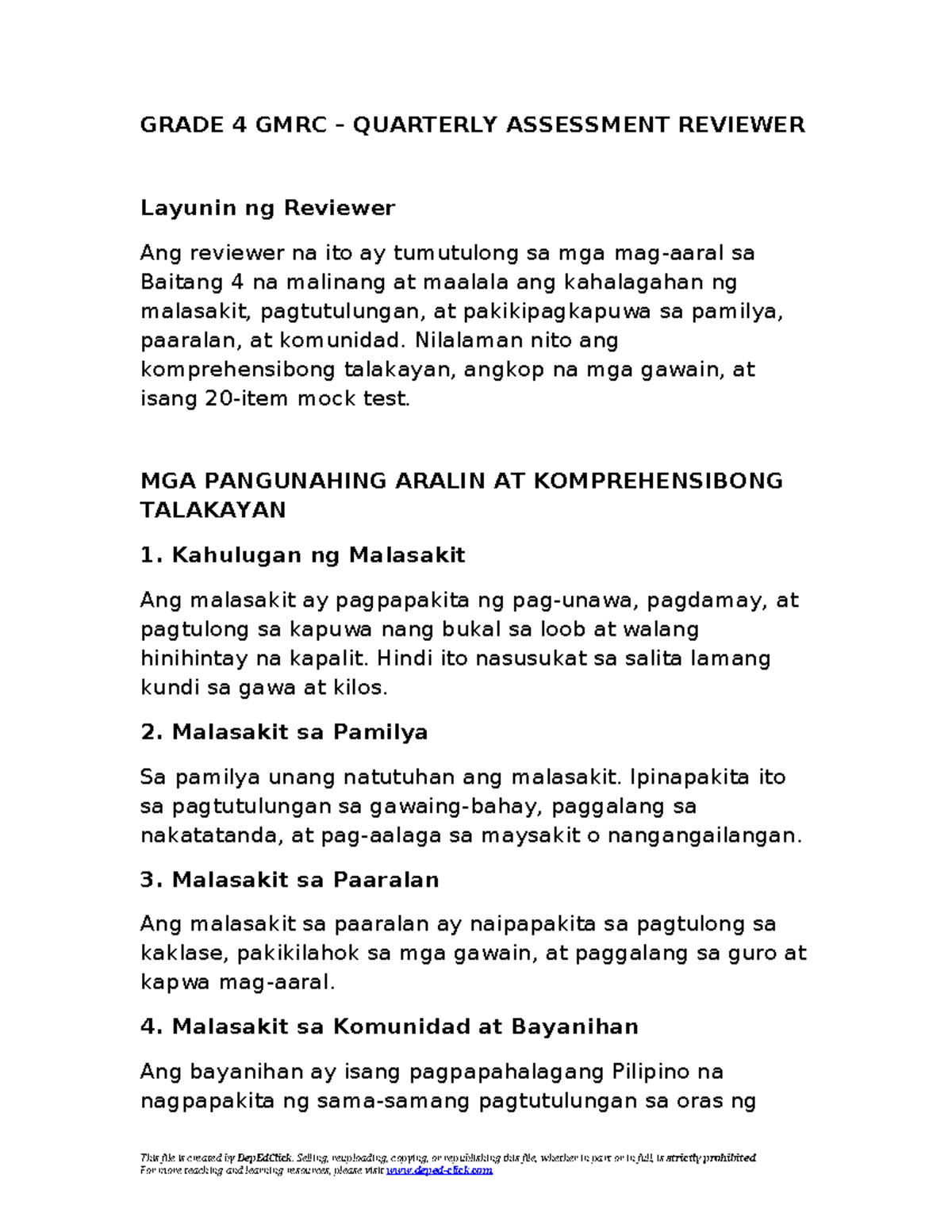 Grade 4 GMRC Quarterly Assessment Full Reviewer with Activities - Studocu