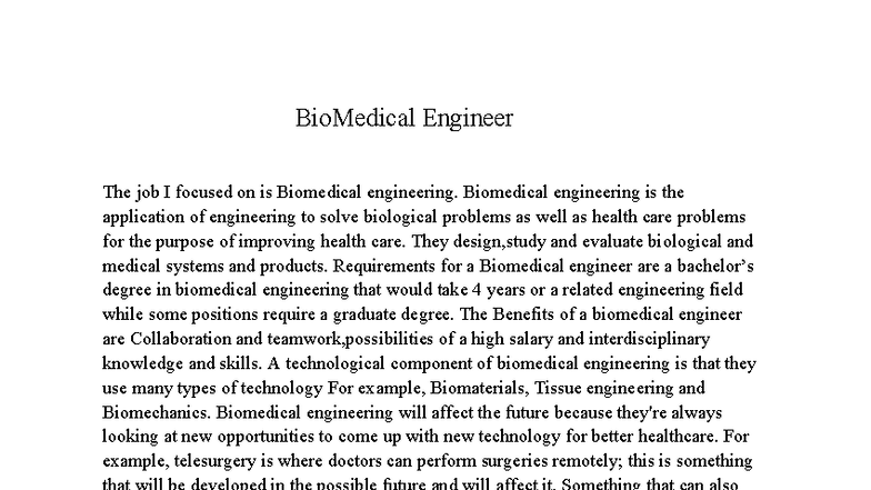 BioMedical Engineering Overview: Career Insights & Future Trends - Studocu