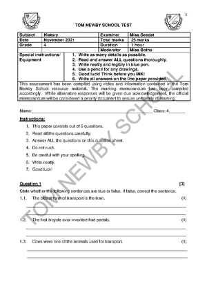 Grade 4 English Exam November 2021 - TOM NEWBY SCHOOL EXAMINATION ...