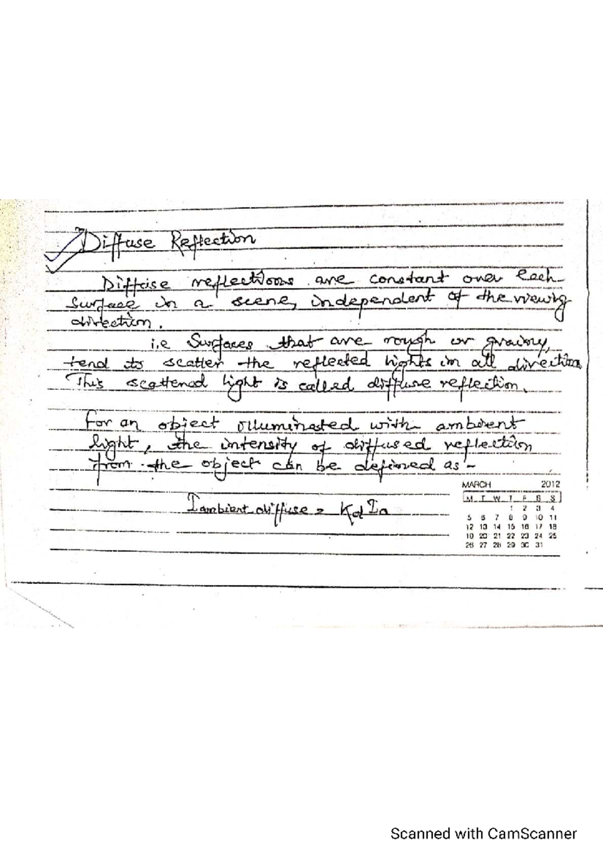 Cg unit 4 - Computer graphics notes - Diffuse Reflection Diffuse ...