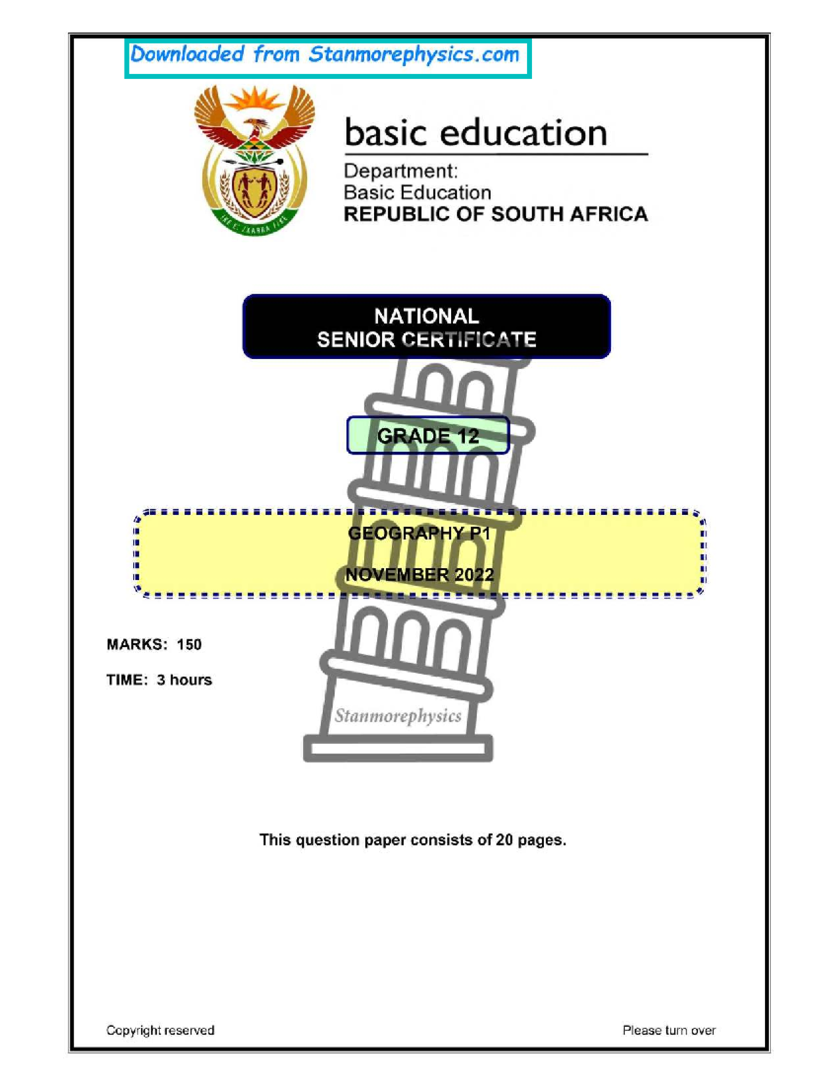 NSC Geography Grade 12 November 2022 P1 and Memo - Studocu