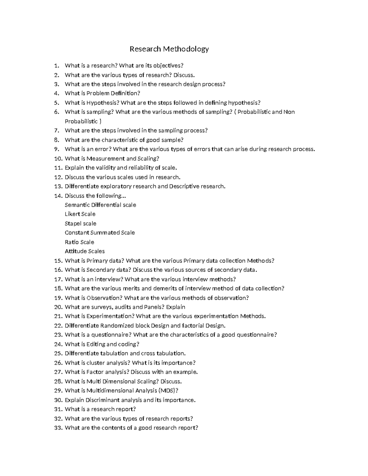 Research Methodology (RM101) - Key Concepts and Topics - Studocu