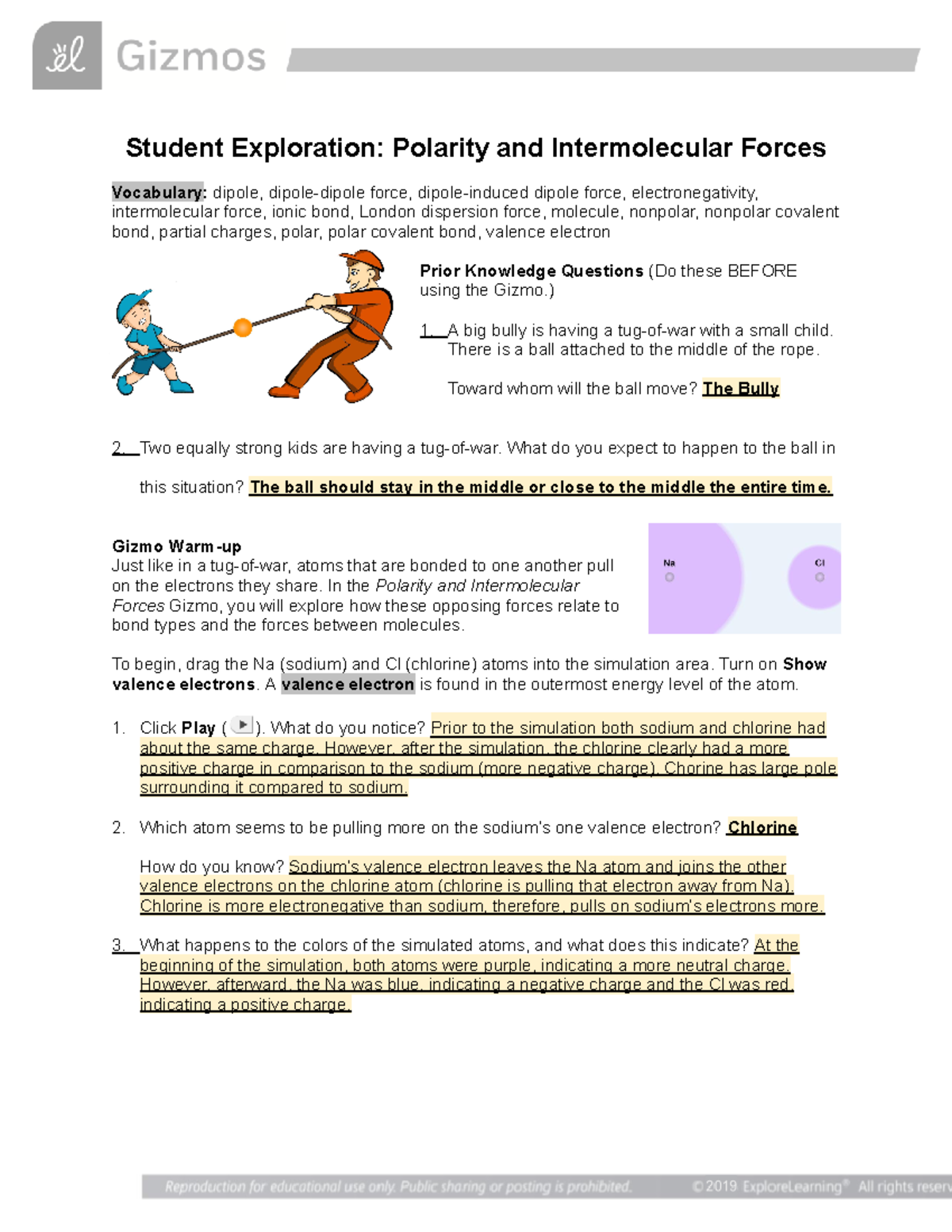 Exploring Intermolecular Forces: Polarity Gizmo Activity SE - Studocu