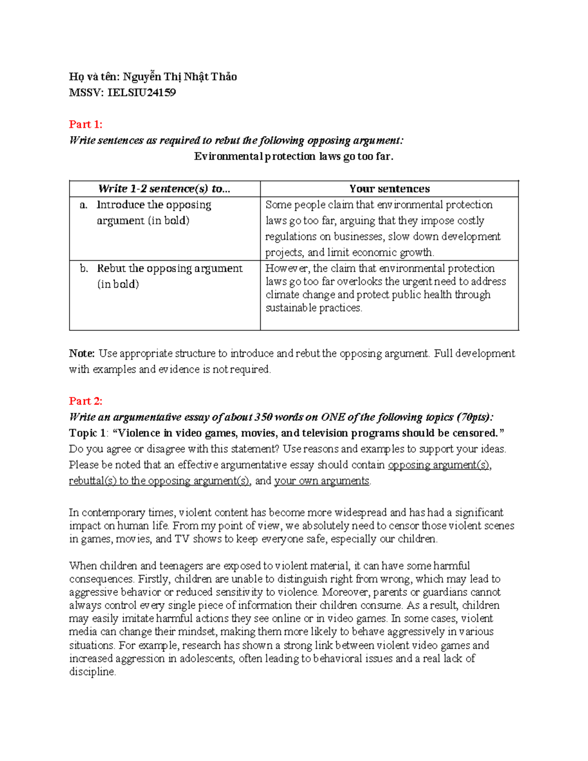 Final Sample Test: Argumentative Essay on Censorship in Media ...