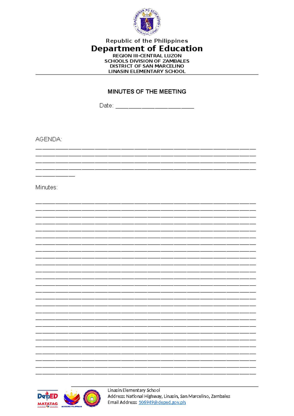 Minutes-FORM - A sample of Minutes of the Meeting - Department of ...
