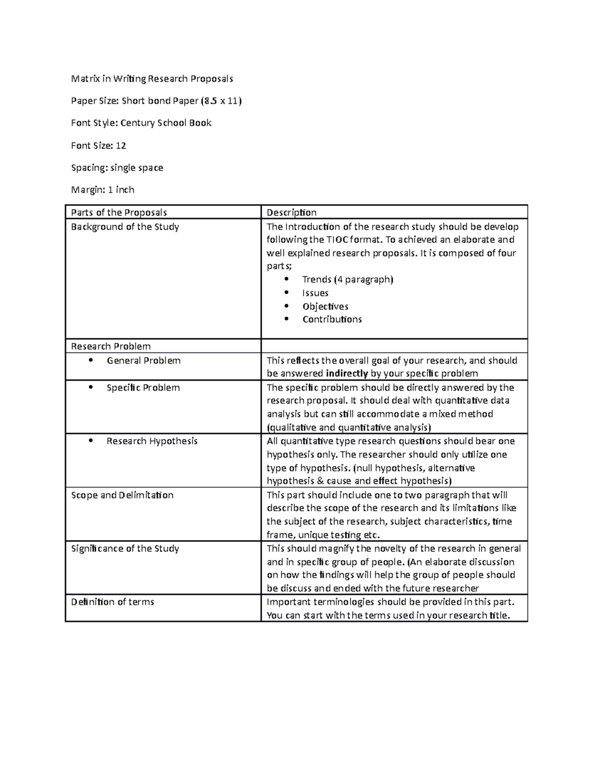 Matrix Framework for Writing Research Proposals - Studocu