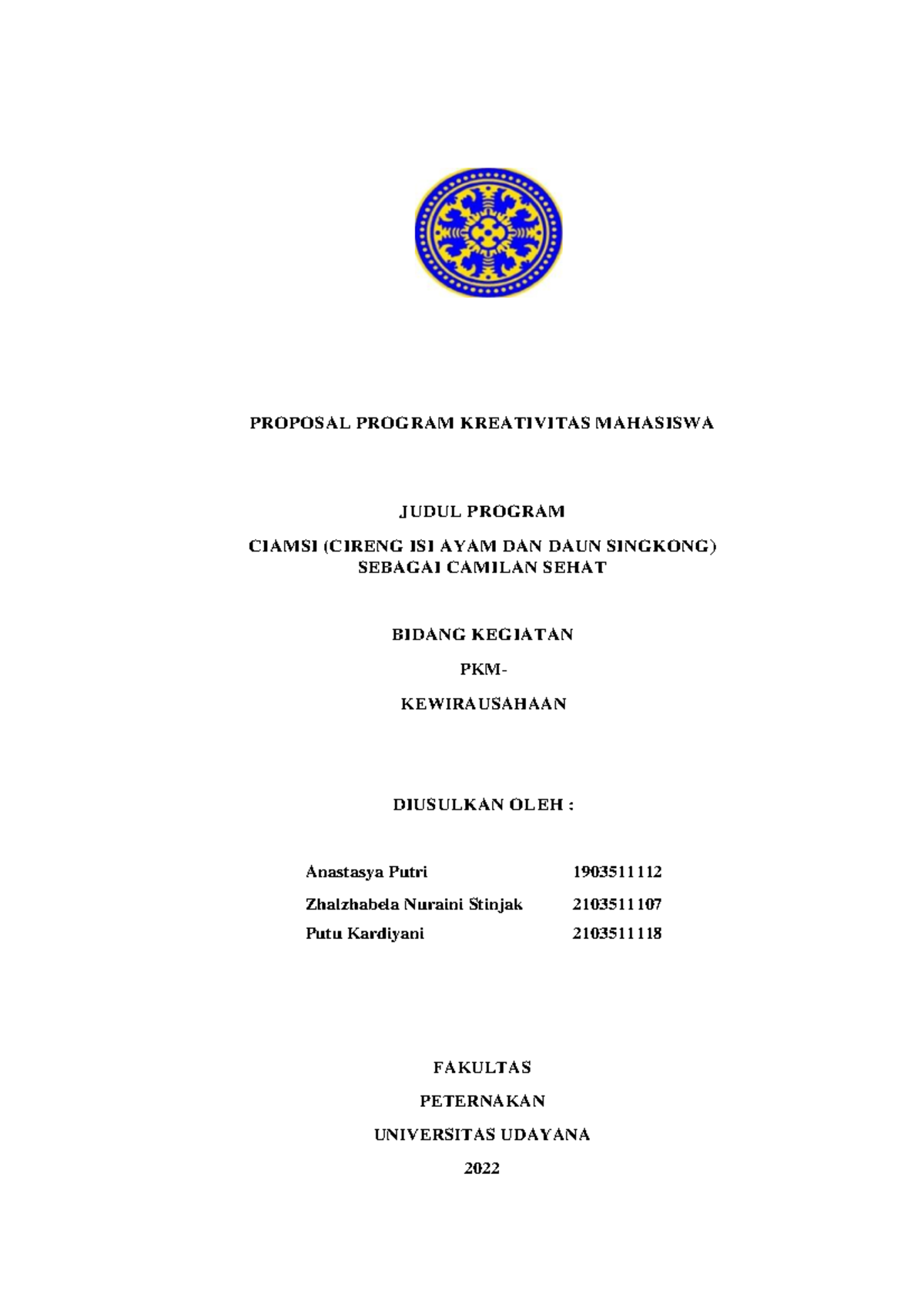 1903511112 Proposal Program Kreativitas Mahasiswa: CIAMSI Camilan Sehat ...