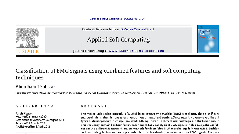 Classification of EMG Signals Using Soft Computing Techniques (APPLIED ...