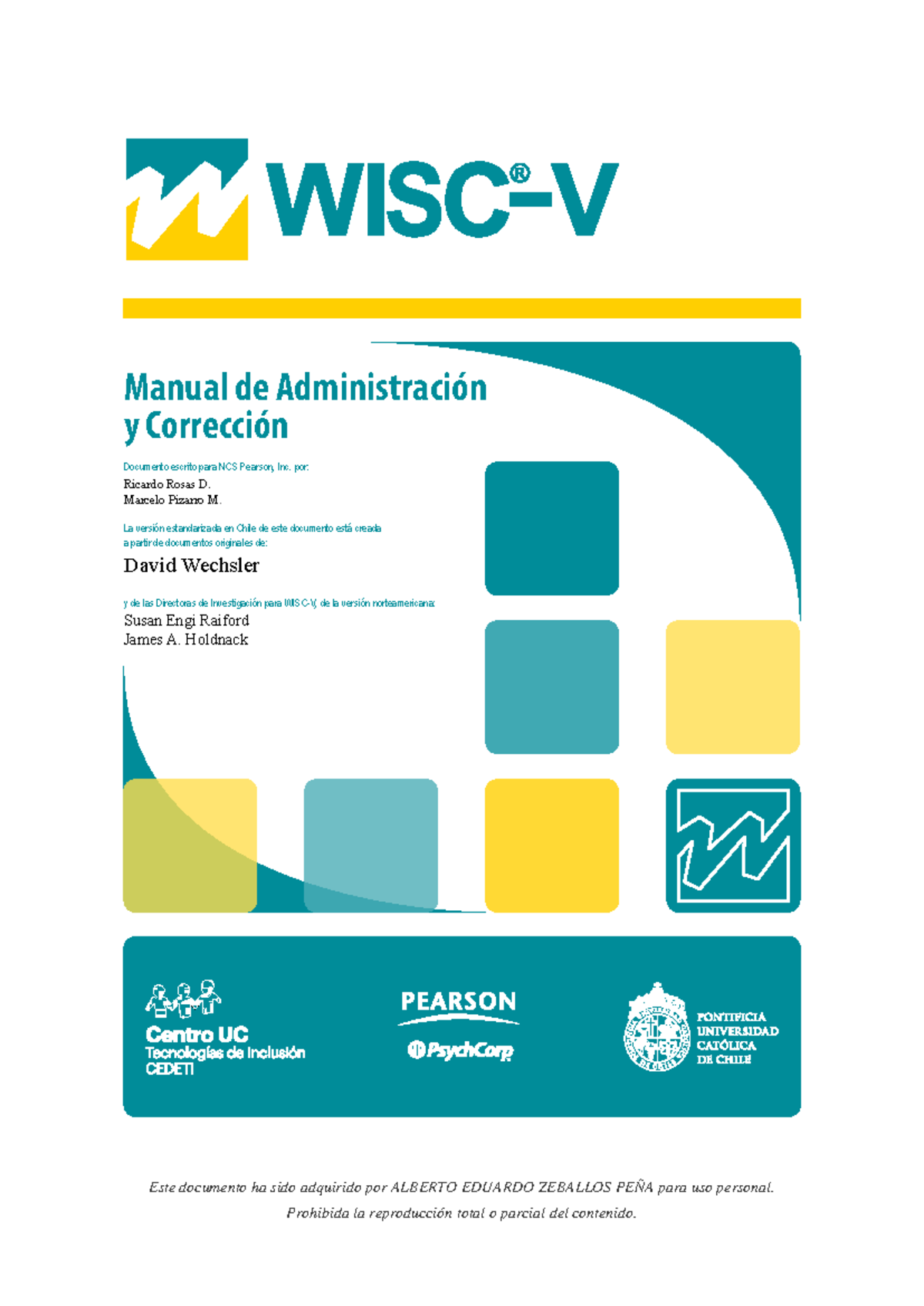 Manual de Aplicación y Corrección del WISC-V: Versión Chile 5.1 - Studocu
