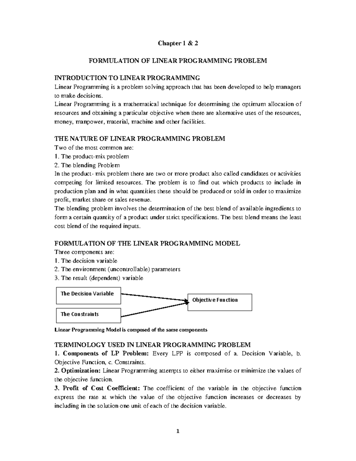 Chapter 1: Formulation of Linear Programming Problems (Course Code ...