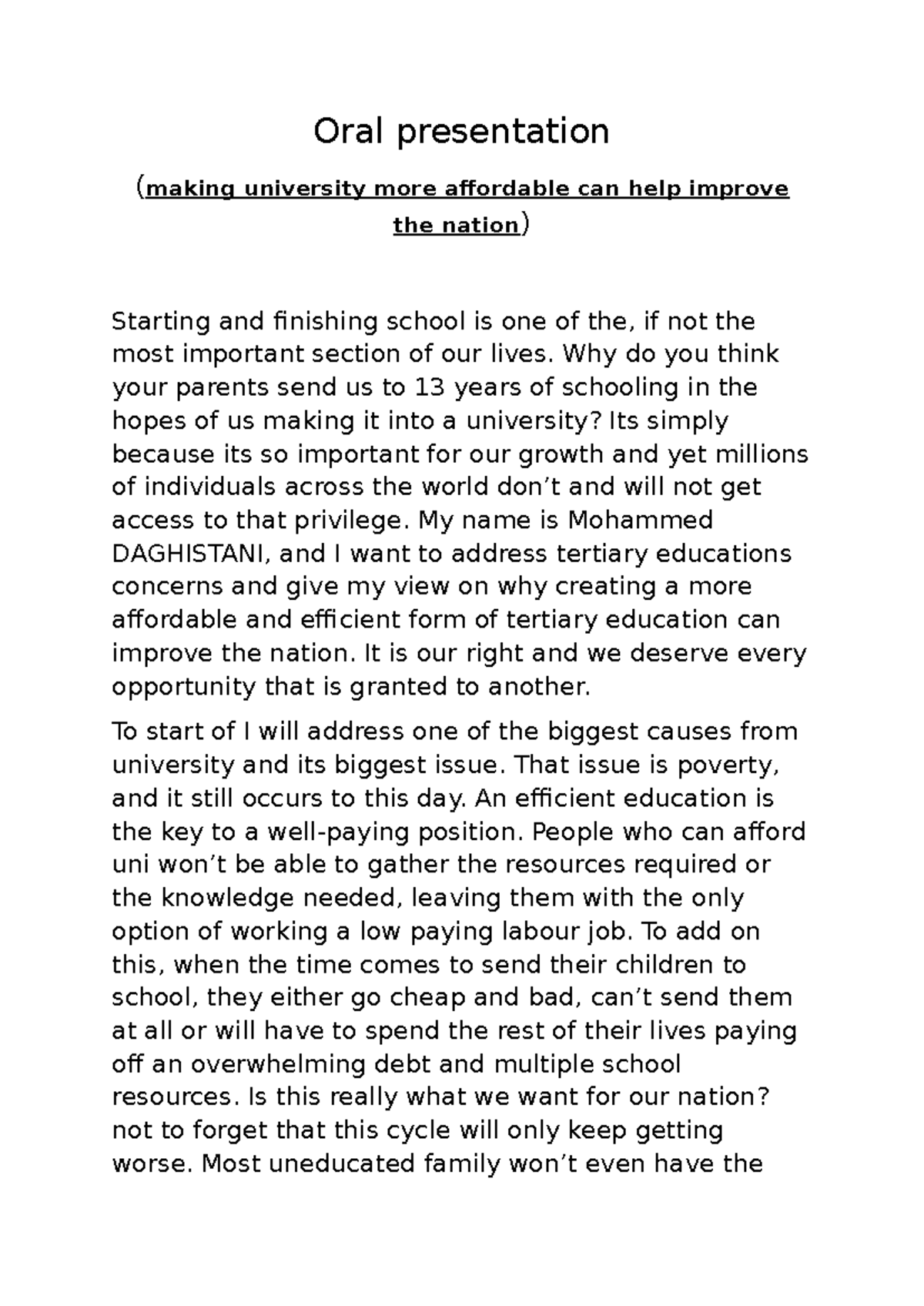 Oral Presentation: Making University Affordable to Transform Society ...