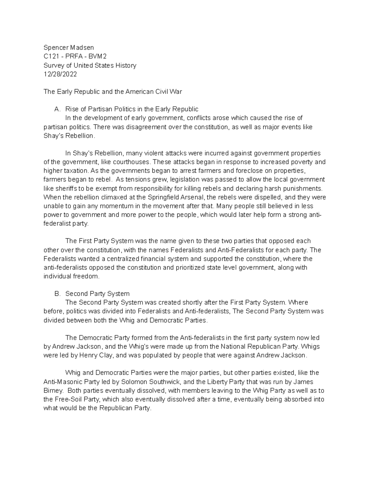 Survey of US History C121 - Task 2: Early Republic to Civil War - Studocu