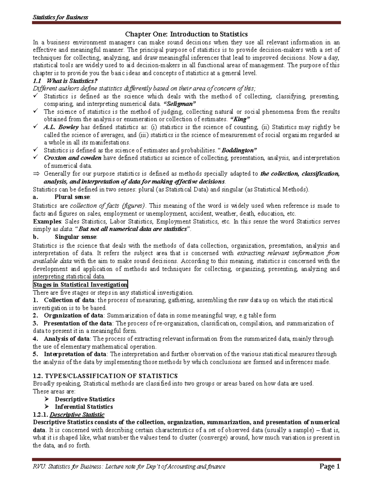 Statistics for Business: Chapter 1 - Intro to Statistical Concepts ...