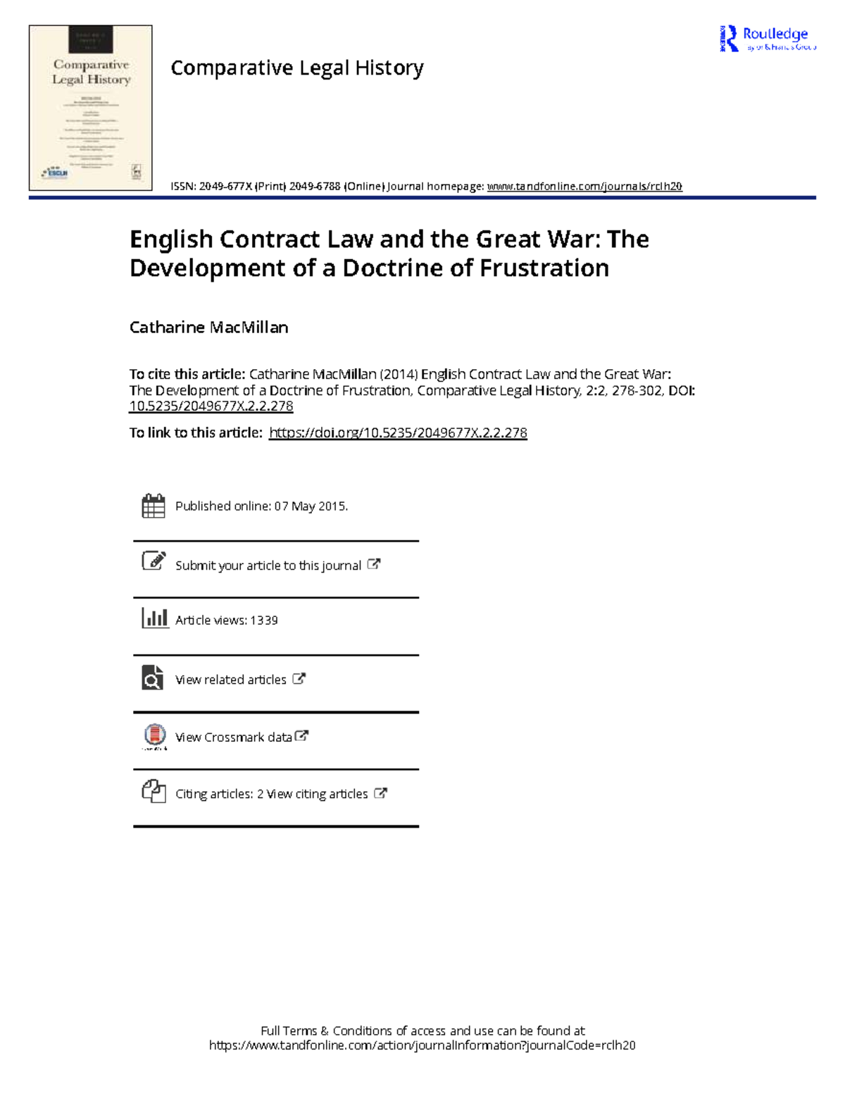 English Contract Law and the Great War: Doctrine of Frustration ...