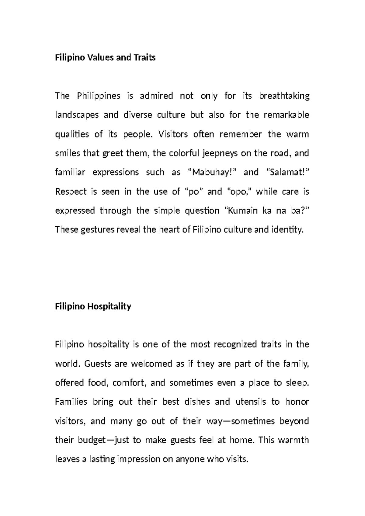 Filipino Values and Traits: Understanding Cultural Identity - Studocu