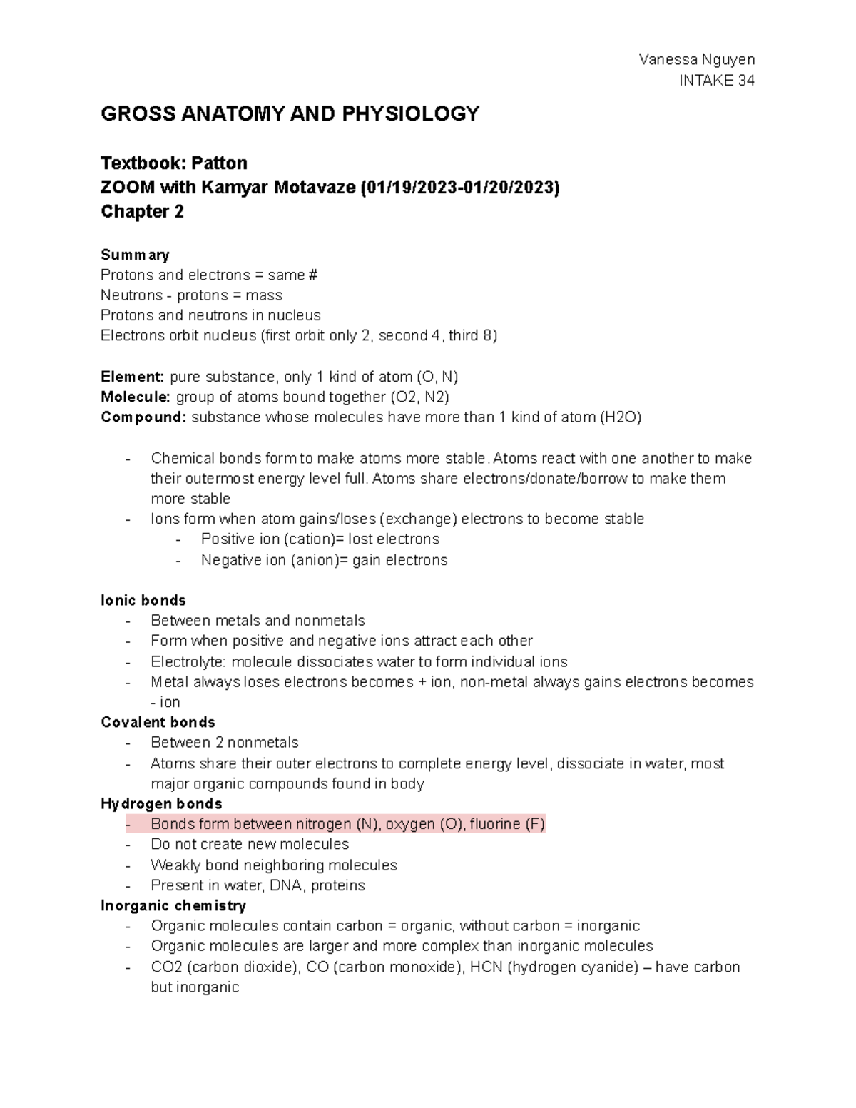 Gross Anatomy & Physiology Notes (Chapter 2 & 3) - INTAKE 34 - Studocu
