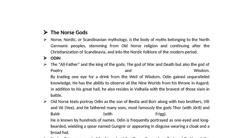 Norse Mythology: The Norse Gods - Lecture Notes - Studocu