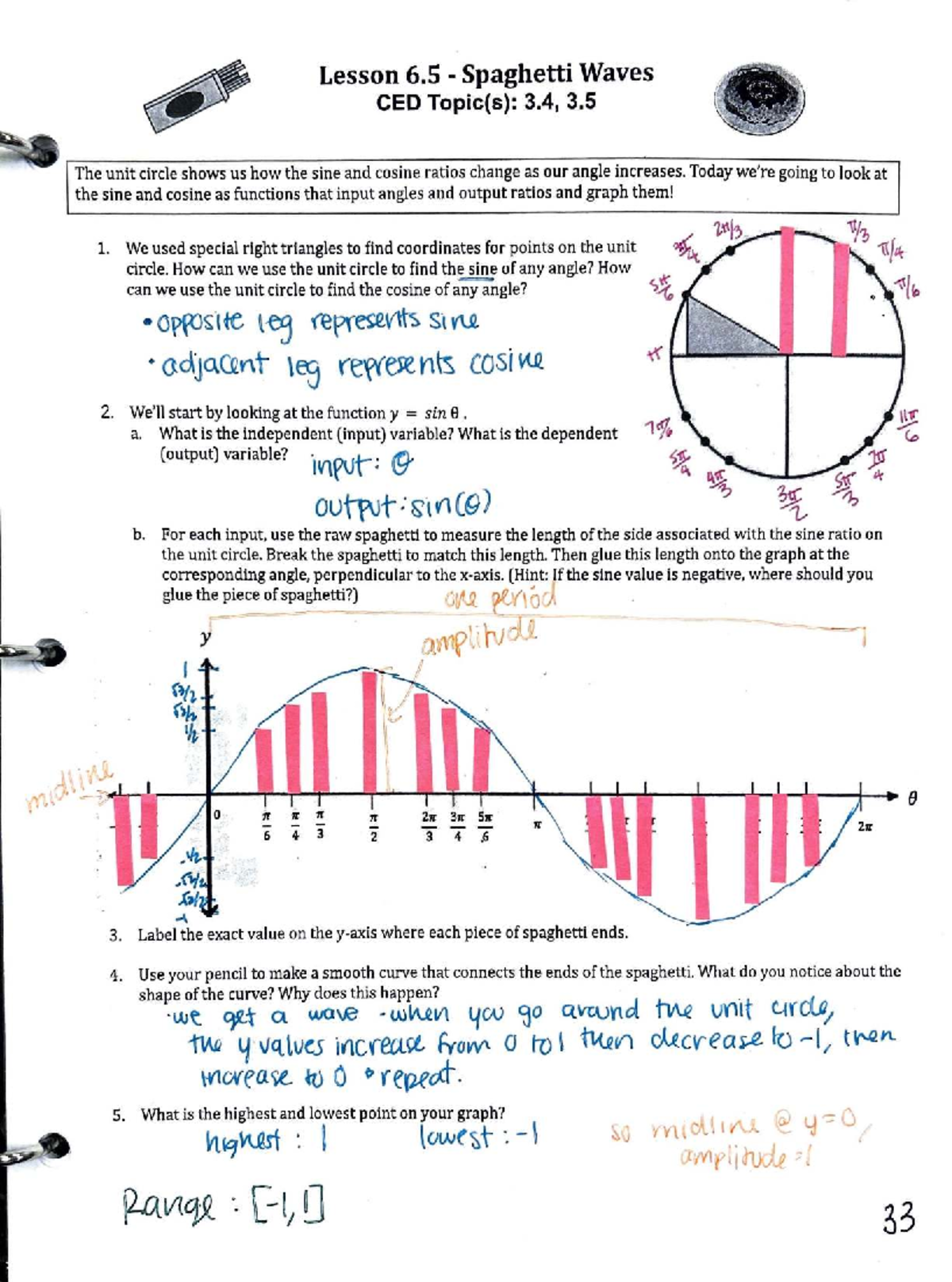 Lesson 6.5: Spaghetti Waves & Unit Circle Analysis CED 3.4, 3.5 - Studocu