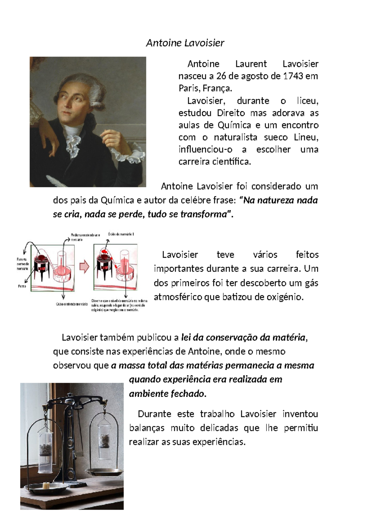 Antoine Lavoisier: Pioneiro da Química - DAC FQ - Studocu