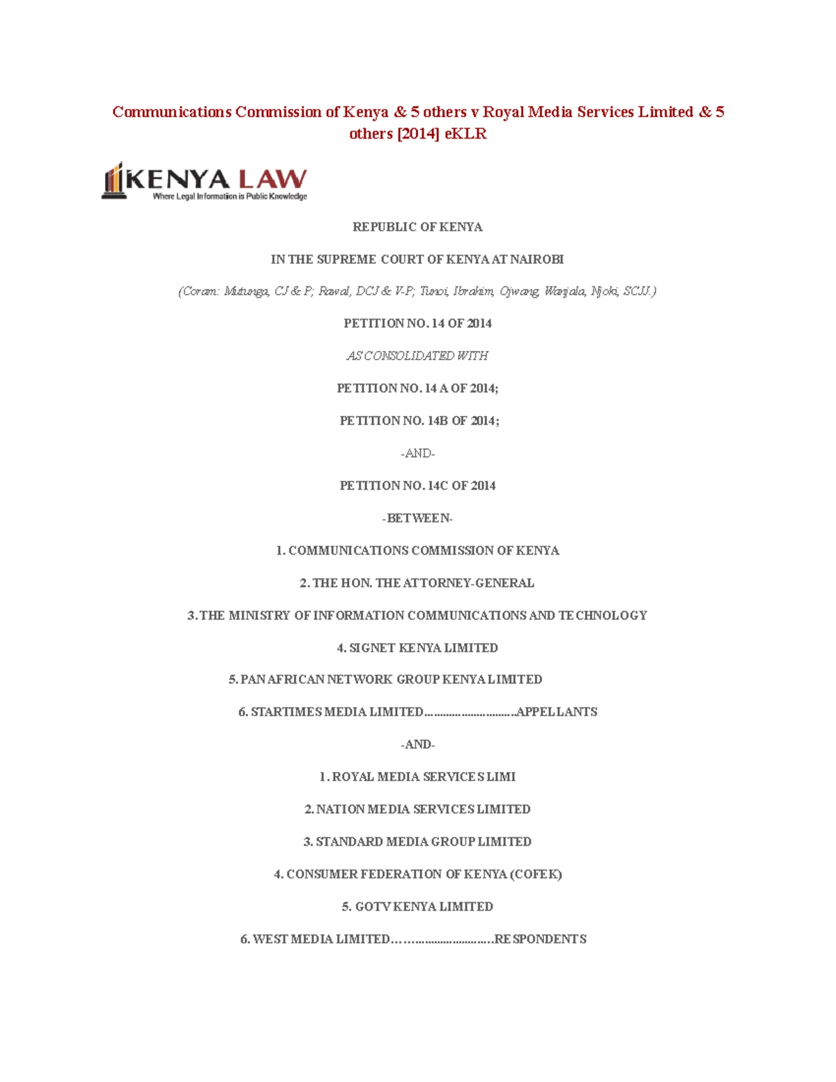Notice to Show Cause - Civil Suit No. 7368 of 2015 (Kenya) - Studocu