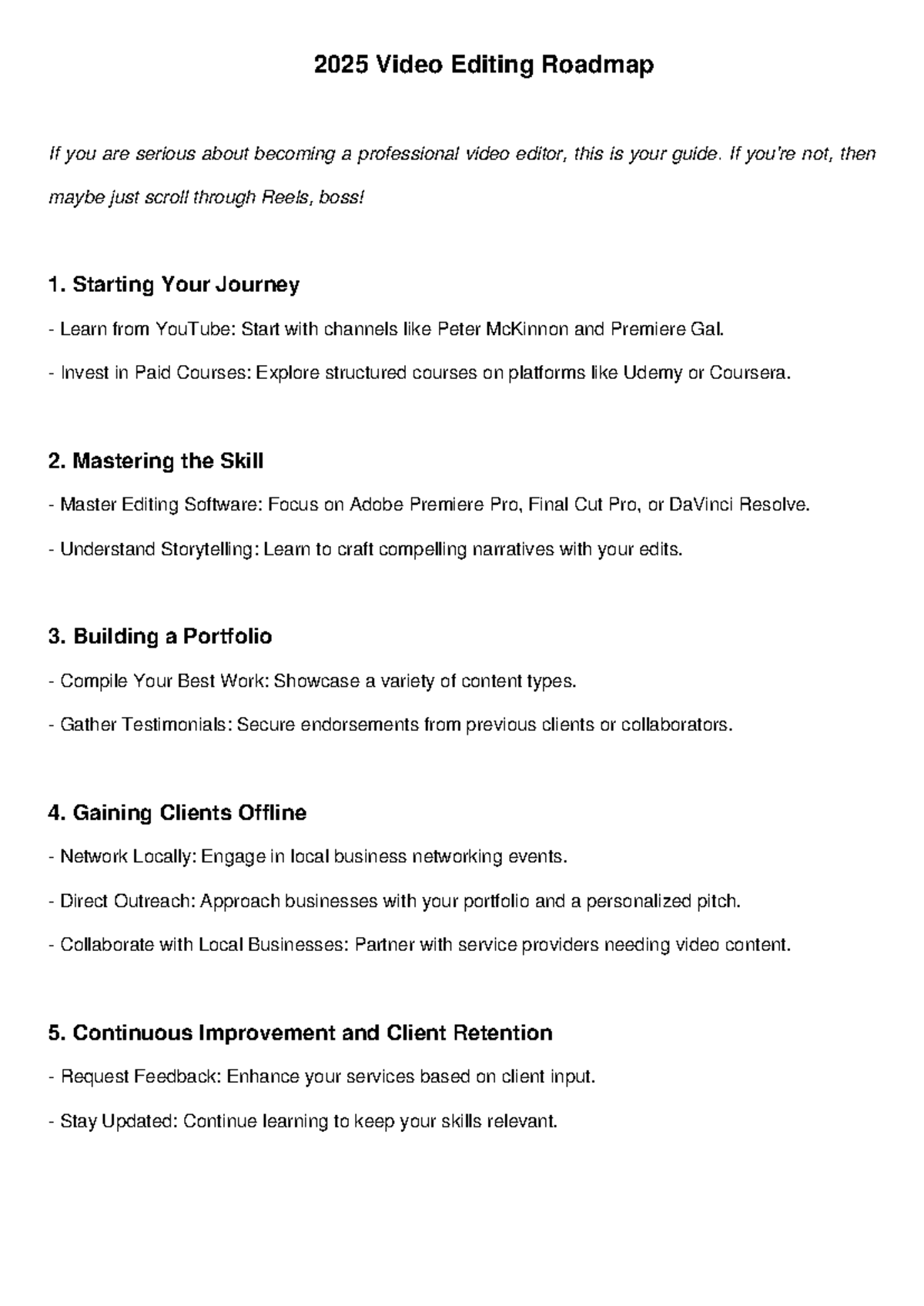 Video Editing Roadmap 2025: A Comprehensive Guide for Aspiring Editors ...