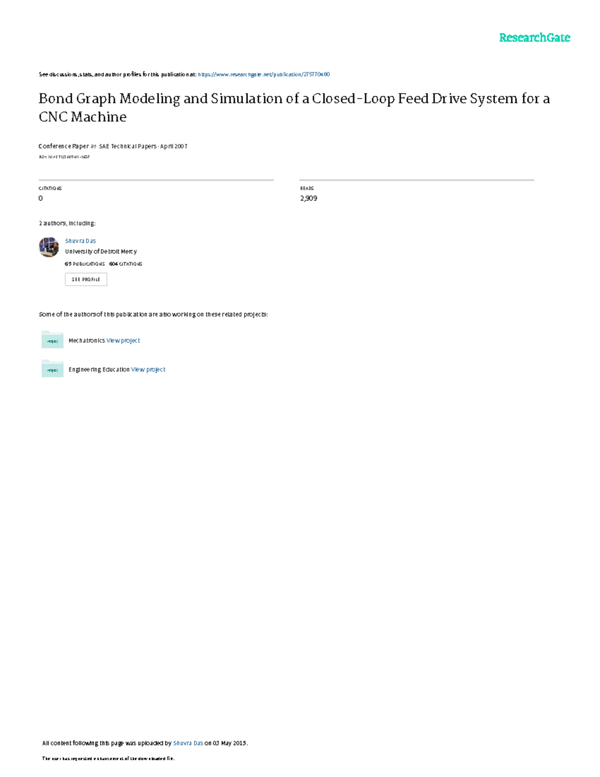 Bond Graph Modeling & Simulation of CNC Feed Drive System (ME 200 ...